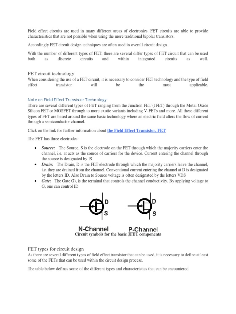 FET Circuit Technology: Note On Field Effect Transistor Technology ...