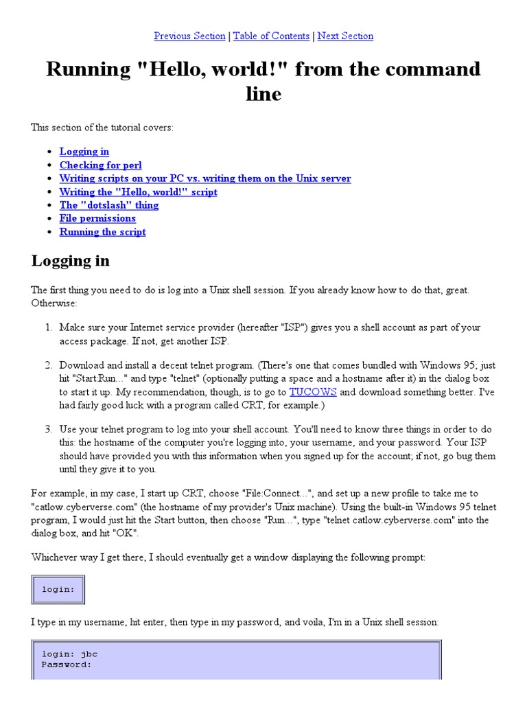 Running "Hello, World!" From The Command Line: Logging in | Download Free PDF | Scripting ...