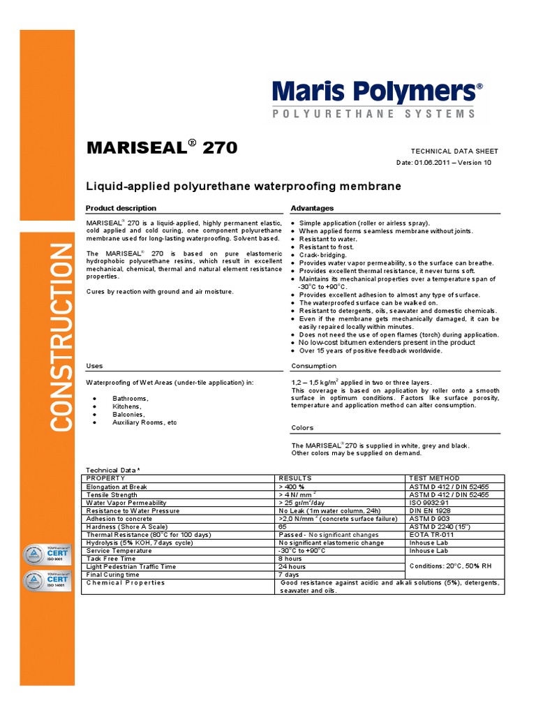 Mariseal 270 Version 10 | PDF | Concrete | Specification (Technical ...