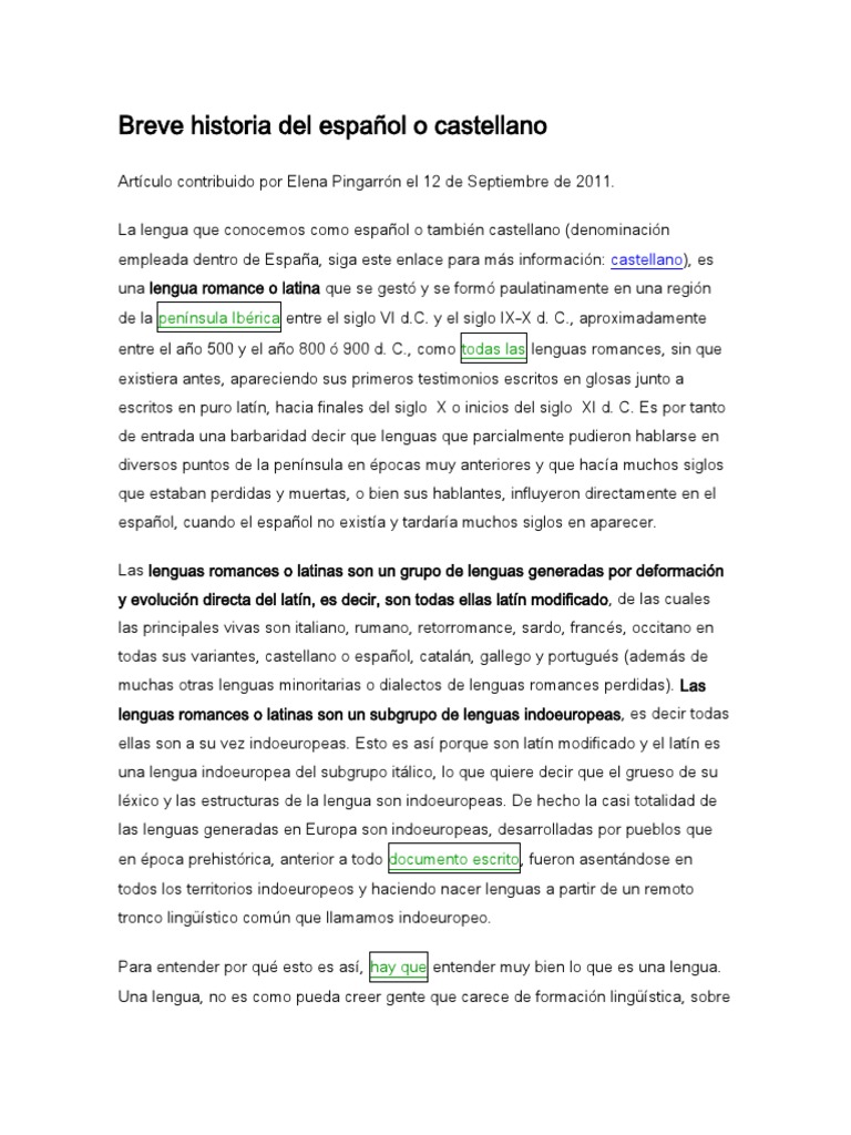 Breve Historia Del Español o Castellano | PDF | latín | Lengua española
