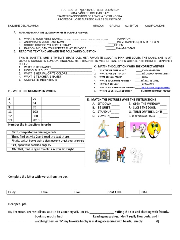 Diagnostic Exam: Question Matching | PDF | Language Arts & Discipline