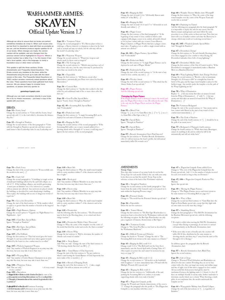 Skaven FAQ 1.7 | PDF | Infantry | Wars & Military