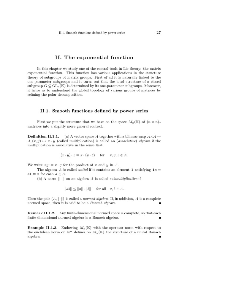 Ii The Exponential Function Ii 1 Smooth Functions Defined By Power Series Pdf Exponential