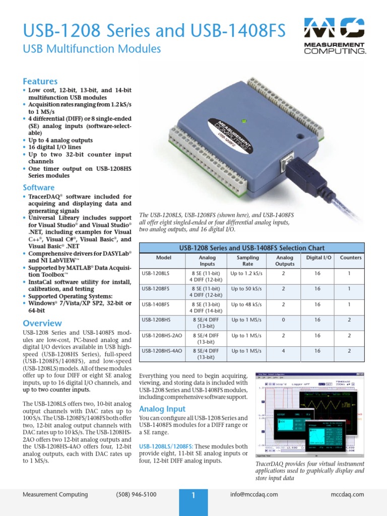 USB 1208 Series 1408FS Data | PDF | Usb | Analog To Digital Converter