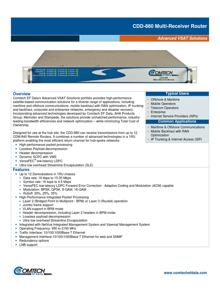 Comtech/EFData CDD880 Data Sheet | PDF | Bit Rate | Forward Error Correction