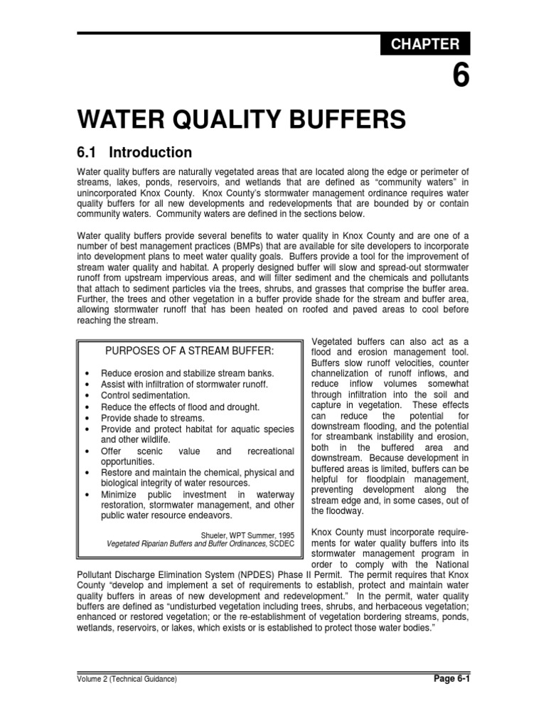 Vol2 Chap 6 Water Quality Buffers | PDF | Stormwater | Surface Runoff