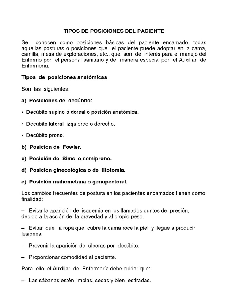Tipos de Posiciones Del Paciente | PDF | Términos anatómicos de ...