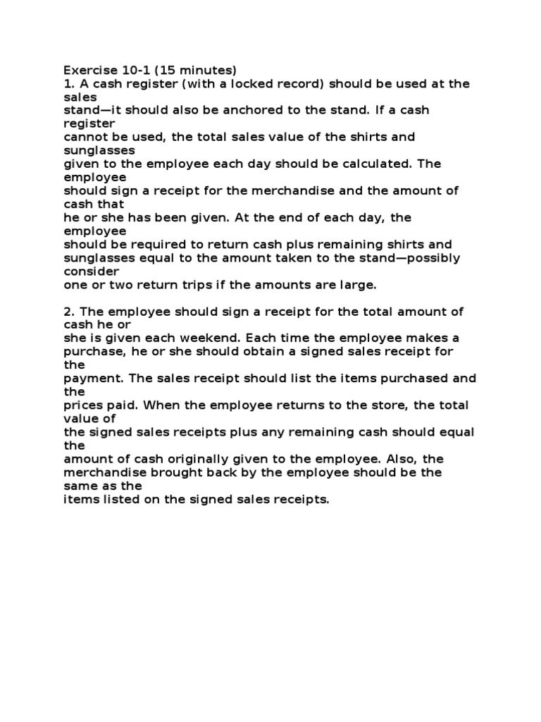 Exercise 10-1 (15 Minutes) 1. A Cash Register (With A | Download Free ...