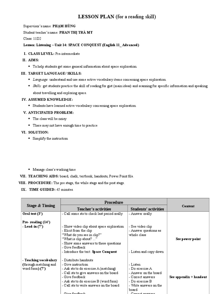 Lesson Plan For Reading - Unit 14 - 11 NC | PDF | Space Based Economy ...