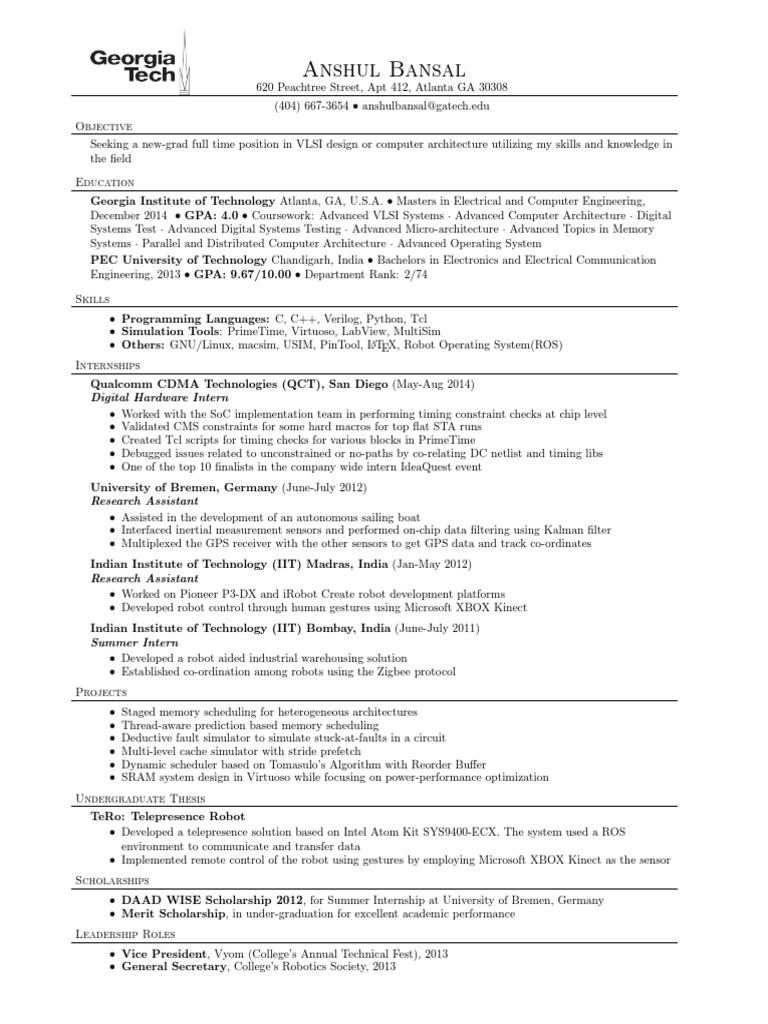 Resume Anshul Bansal | PDF | System On A Chip | Areas Of Computer Science