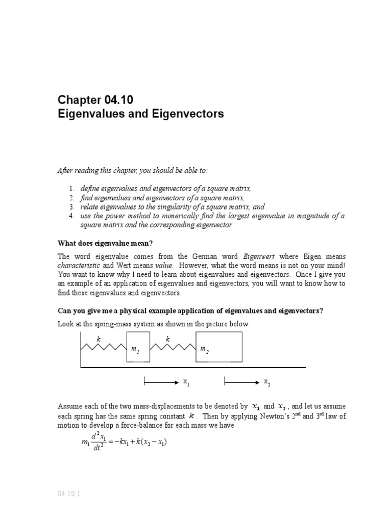 Eigenvalues and Eigenvectors: After Reading This Chapter, You Should Be ...