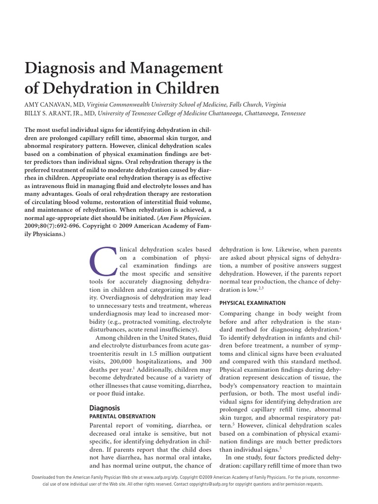 Diagnosis and Management of Dehydration in Children | PDF | Dehydration ...