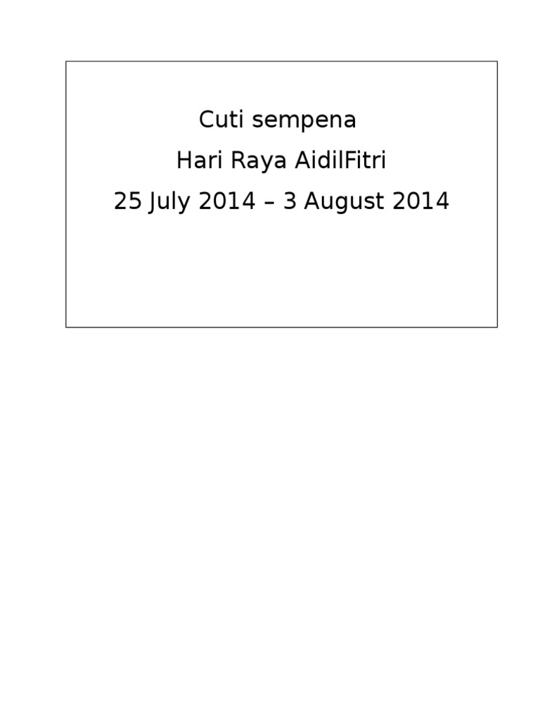 Cuti Hari Raya AidilFitri 2014 | PDF