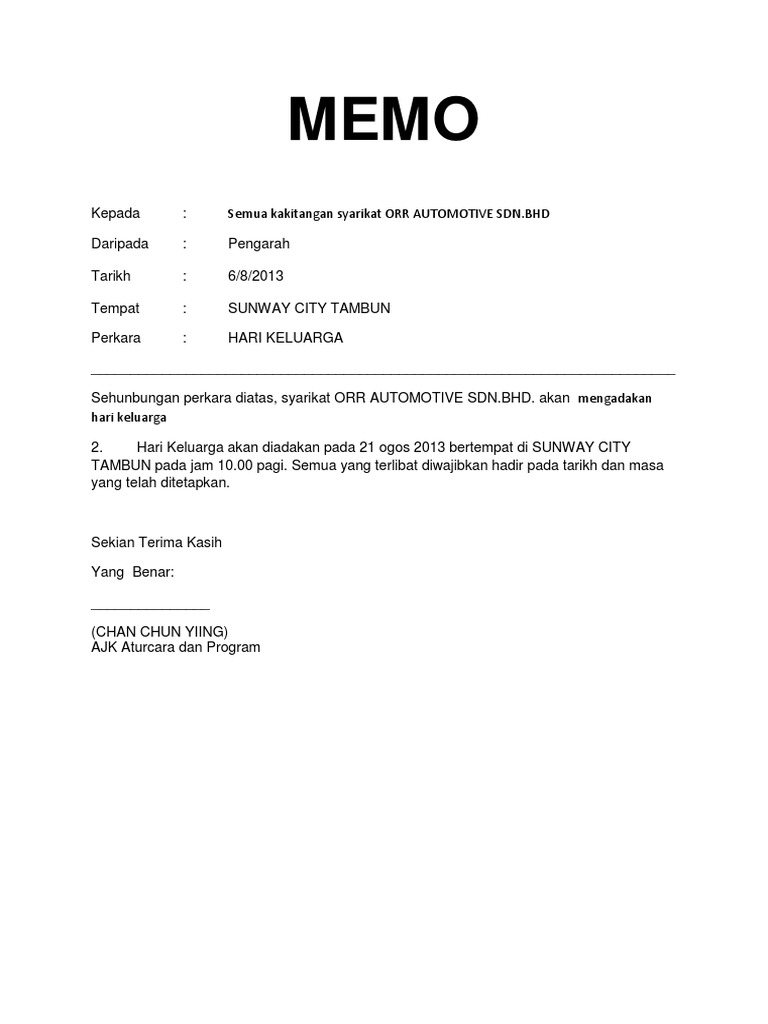 Memo Kakitangan | PDF