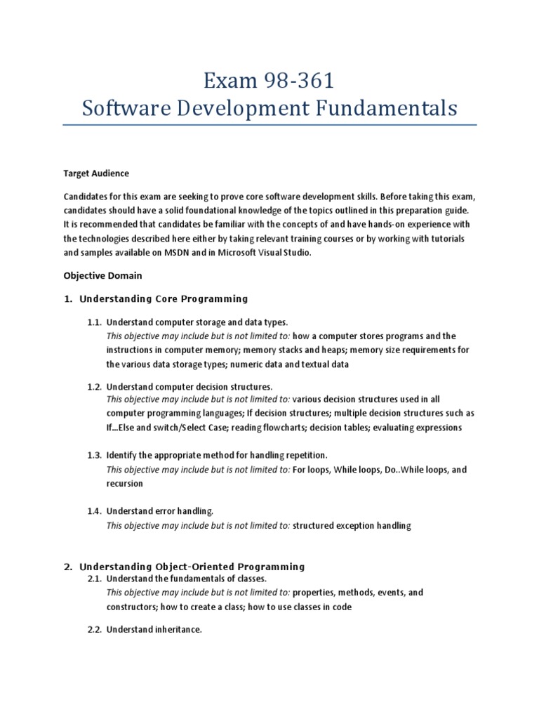 Exam 98 - 361 Software Development Fundamentals: Objective Domain | PDF ...