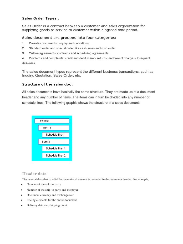 Functions of Sales Document Type in SAP SD Process | PDF | Delivery ...