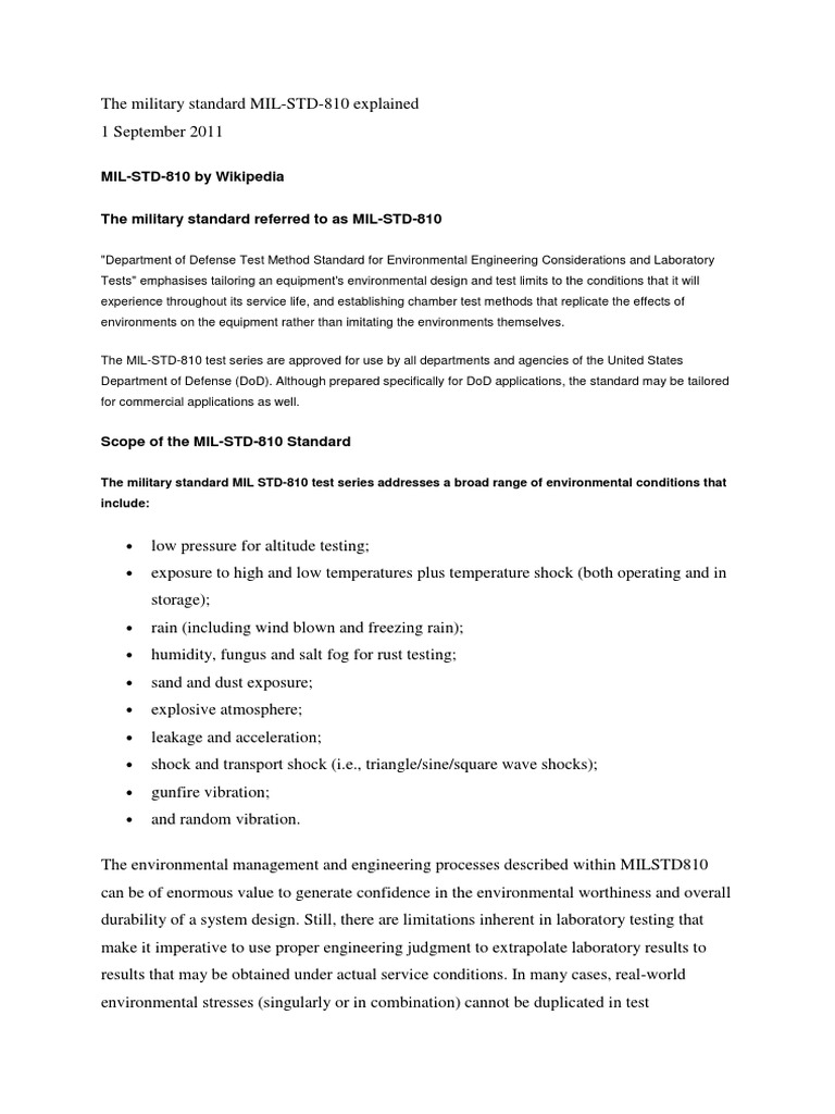 The Military Standard MIL-STD-810 Explained | PDF | Armed Conflict ...