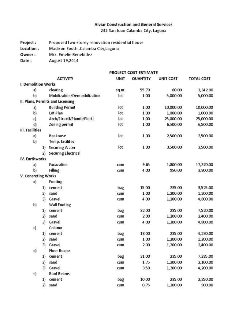 Cost Estimate | PDF | Tile | Architectural Elements