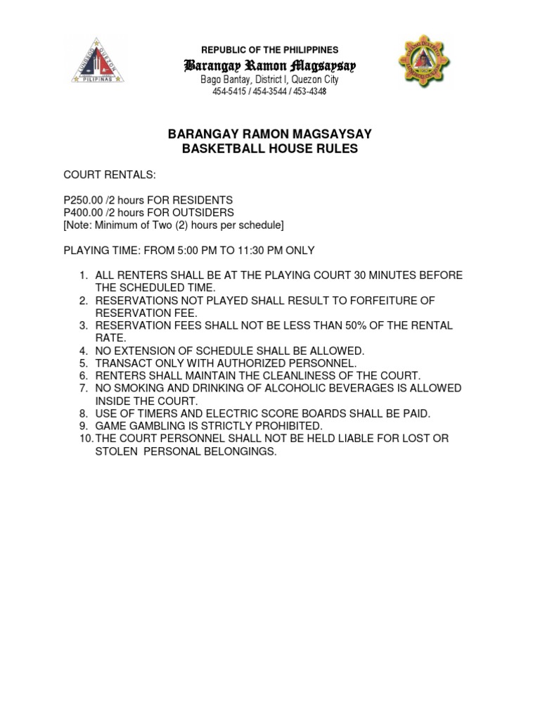Basketball Court House Rules | PDF