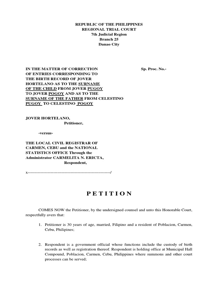 Petition for Change of Name | Birth Certificate | Government Institutions