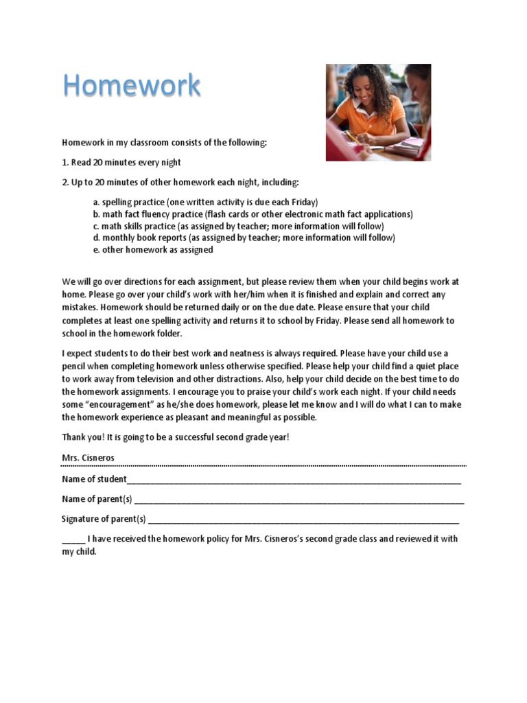 Second Grade Homework Guidelines | PDF