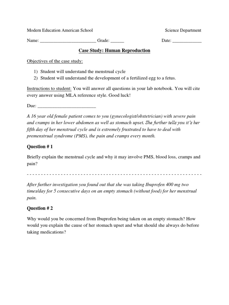 Case Study Menstrual Cycle - Middle School Level | PDF | Premenstrual ...