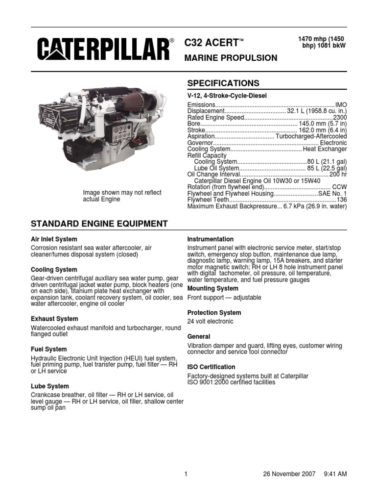 C32 ACERT 1450 HP at 2300 RPM Spec Sheet | PDF | Engines | Machines