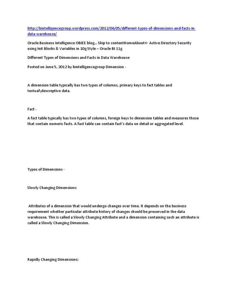 Types of Dimensions - Data Warehouse | PDF | Data Warehouse ...