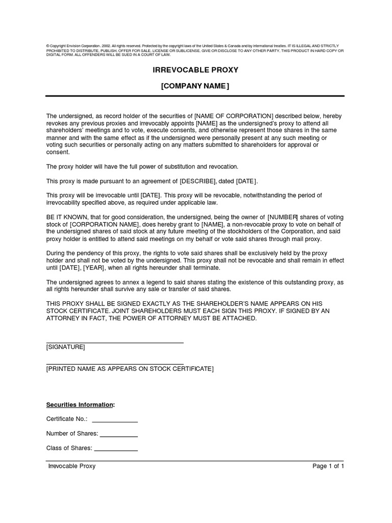 Proxy Irrevocable | PDF | Proxy Voting | Share (Finance)