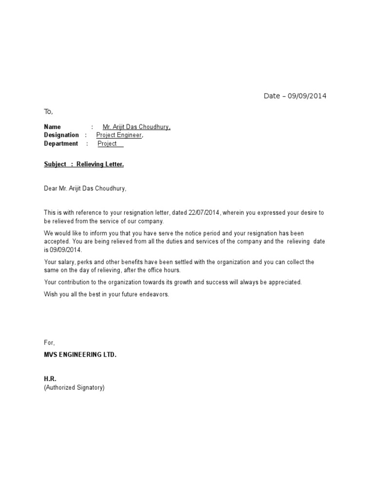 Resignation Letter Format For Civil Engineer