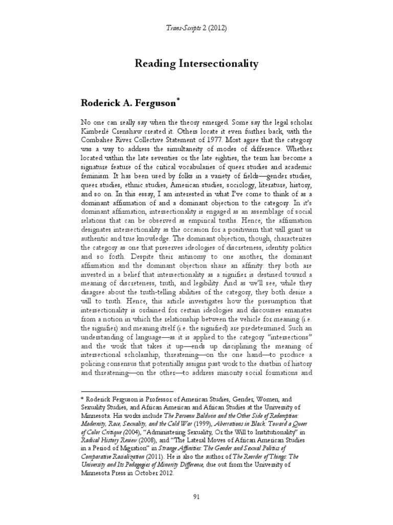 FERGUSON. Reading Intersectionality | PDF | Intersectionality ...