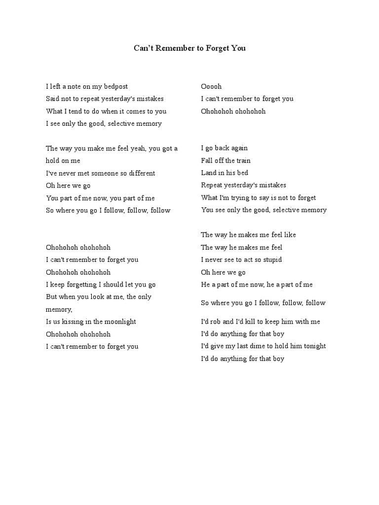 Can't Remember To Forget You | PDF | Dance Pop Songs | Songs Written