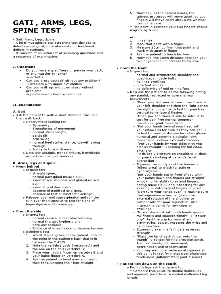 Gait, Arms, Legs, Spine Test | PDF | Anatomical Terms Of Motion | Human Leg