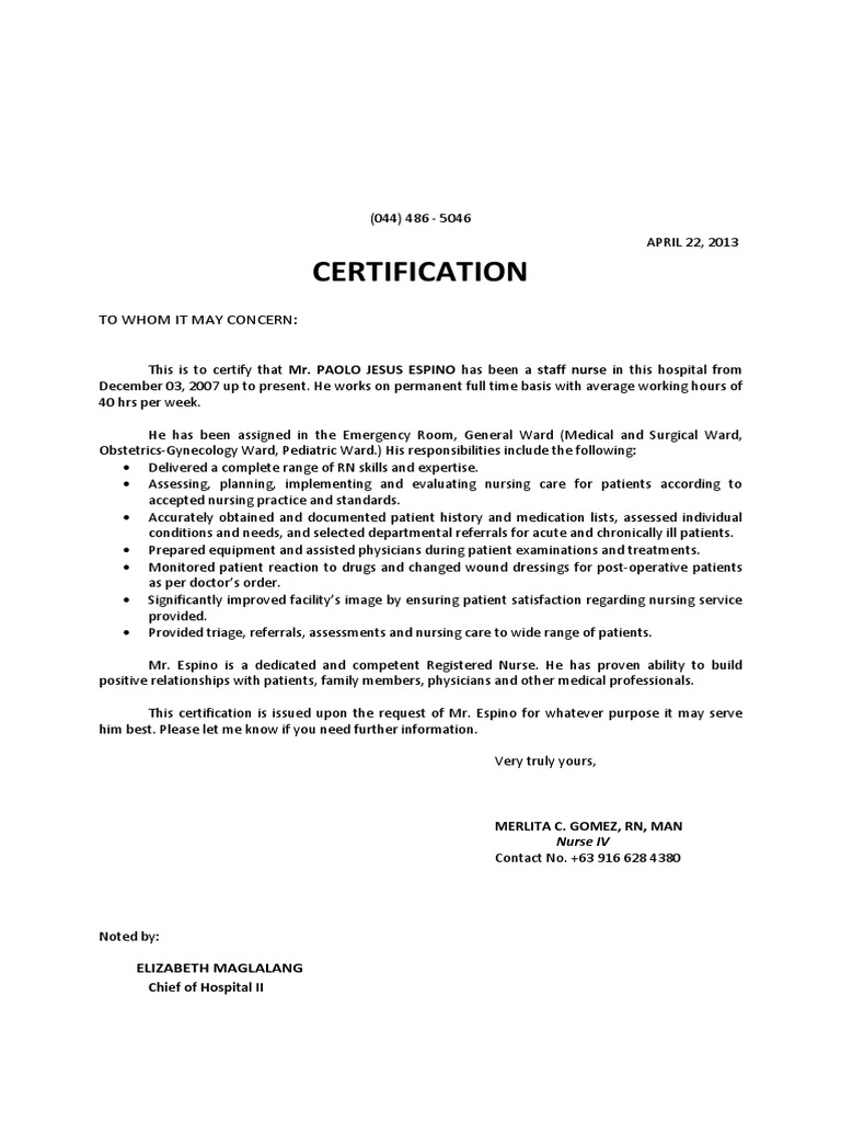 Certification: To Whom It May Concern | PDF | Wellness