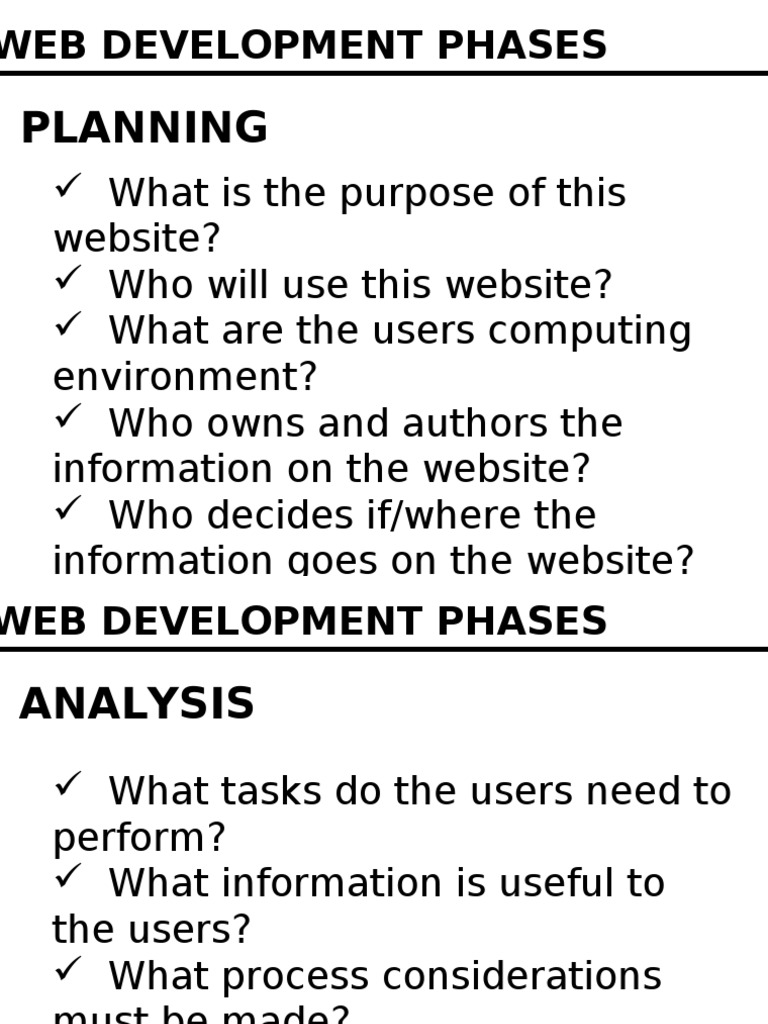 Web Development Phases | PDF | Websites | World Wide Web