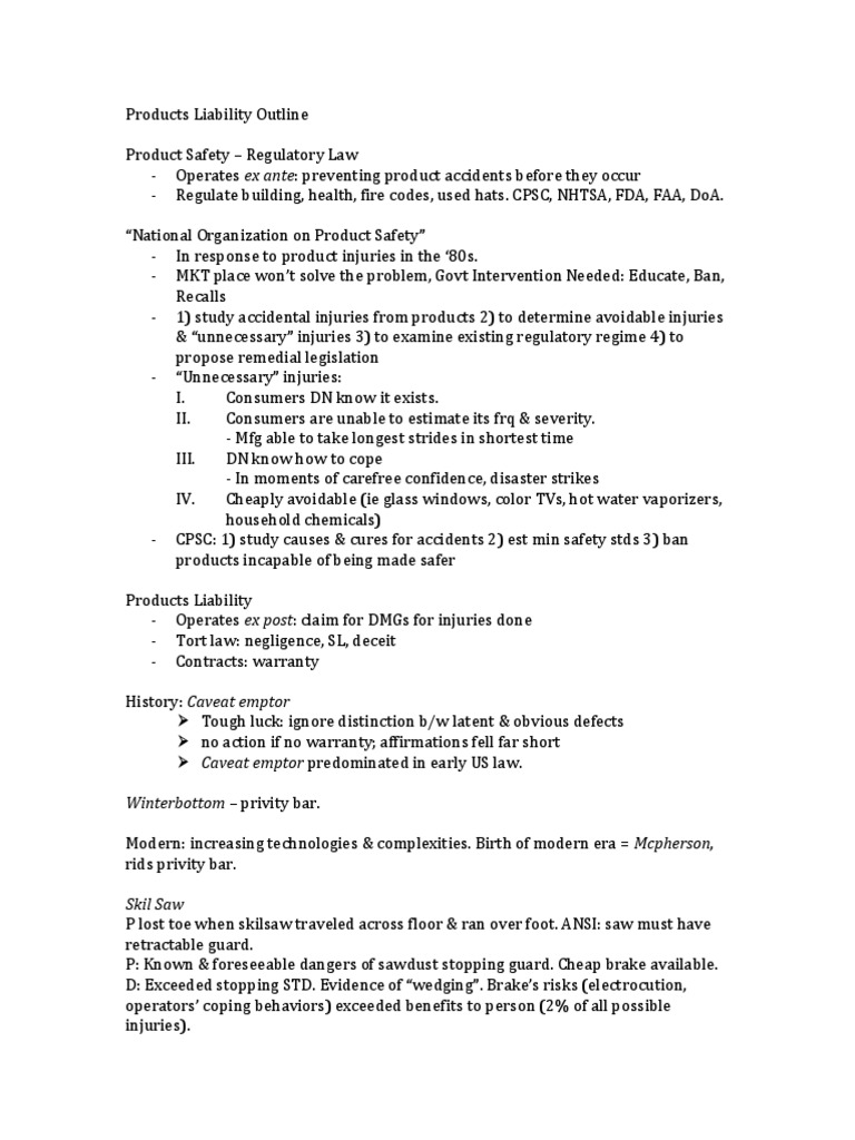 Products Liability Outline | PDF | Daubert Standard | Negligence