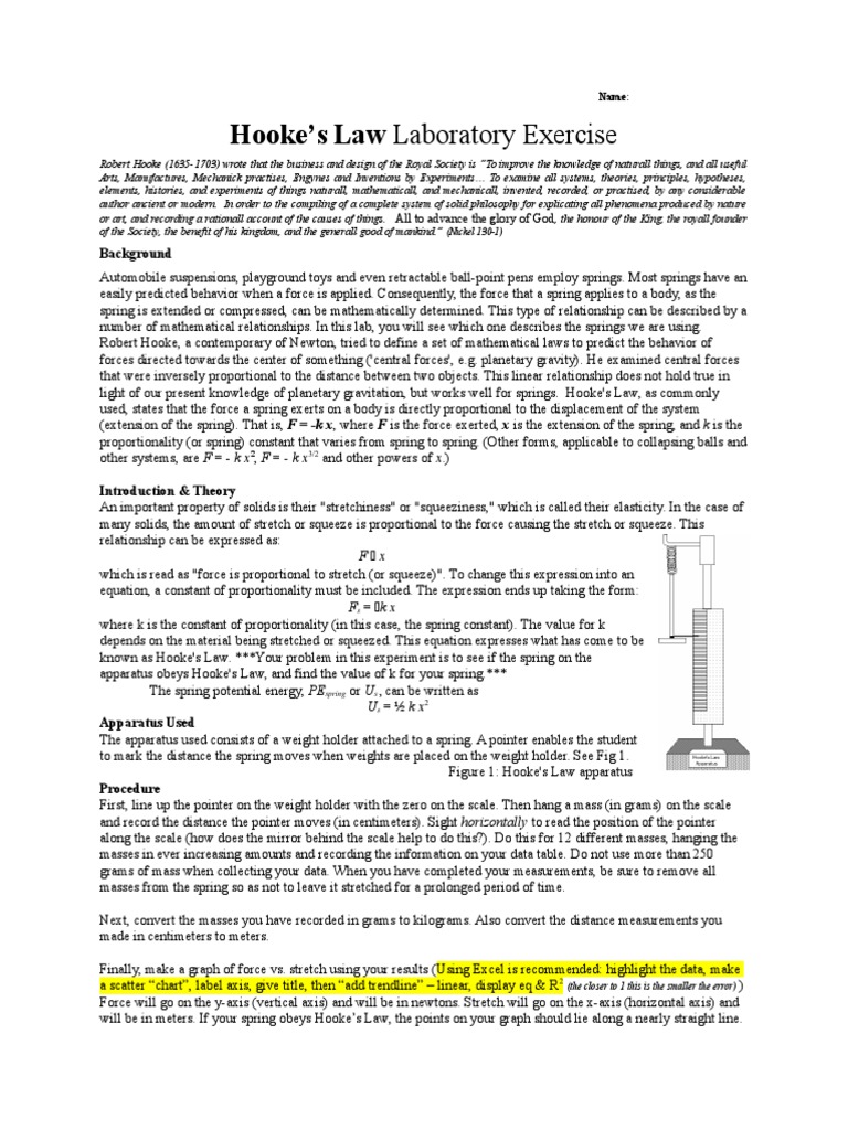 Hooke's Law Lab | PDF | Force | Physics