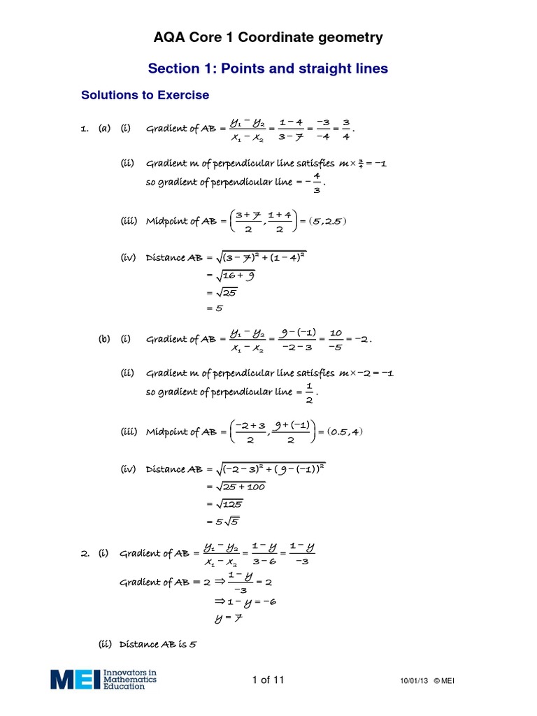 Points & Straight Lines - Solutions | PDF | Line (Geometry) | Equations