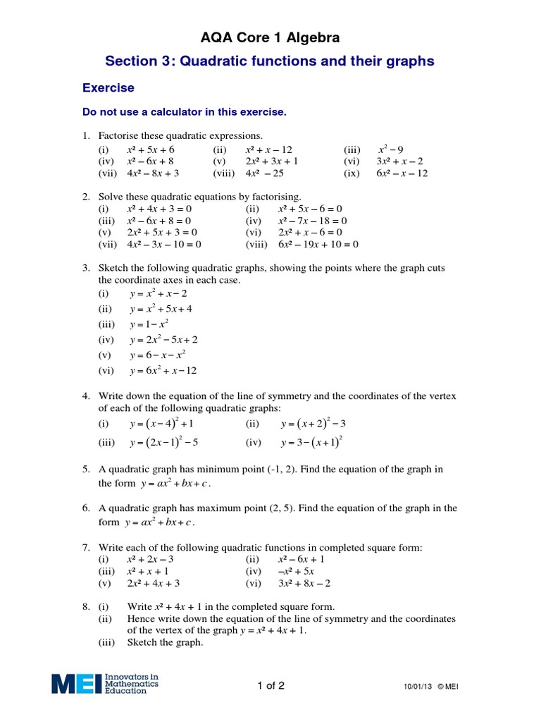 Quadratic Functions and Their Graphs | PDF | Quadratic Equation | Graph ...