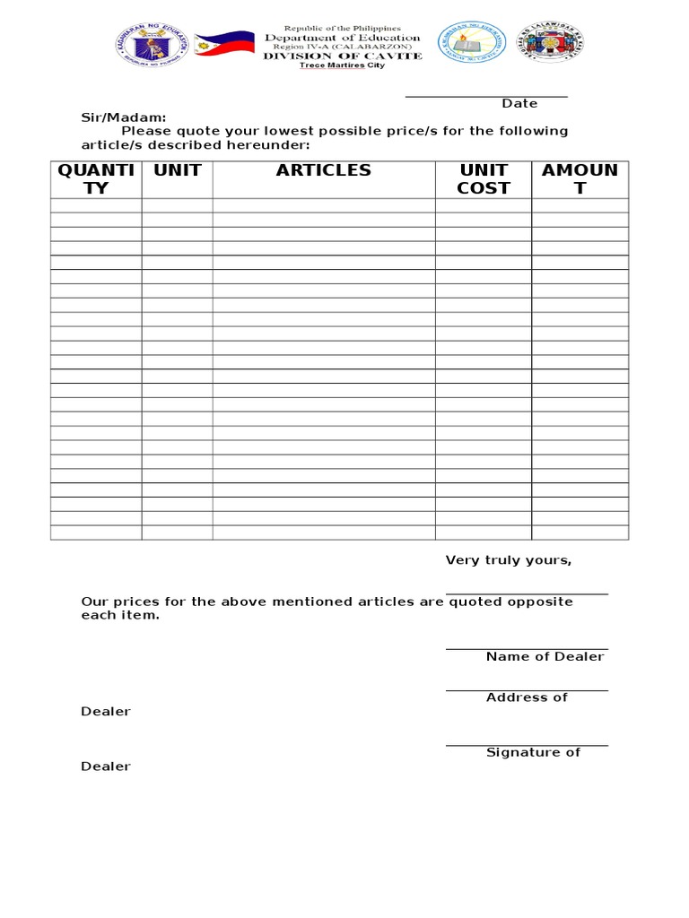 Price Canvass Form Template | PDF
