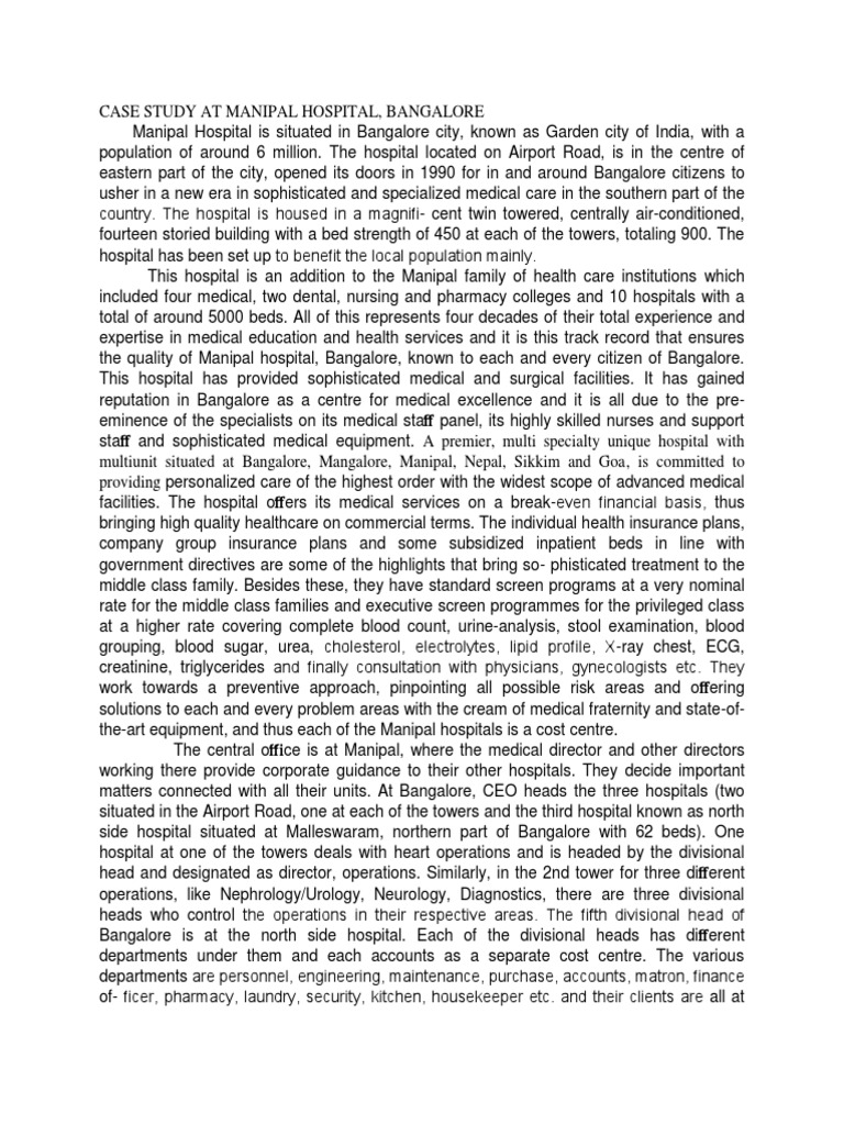 Case Study at Manipal Hospital | PDF | Hospital | Health Care