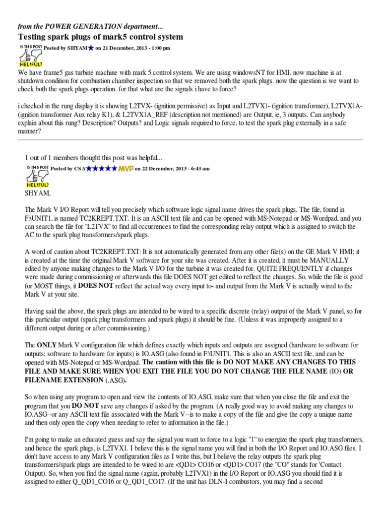 Testing Spark Plugs of Mark-V Control System | PDF | Ignition System ...