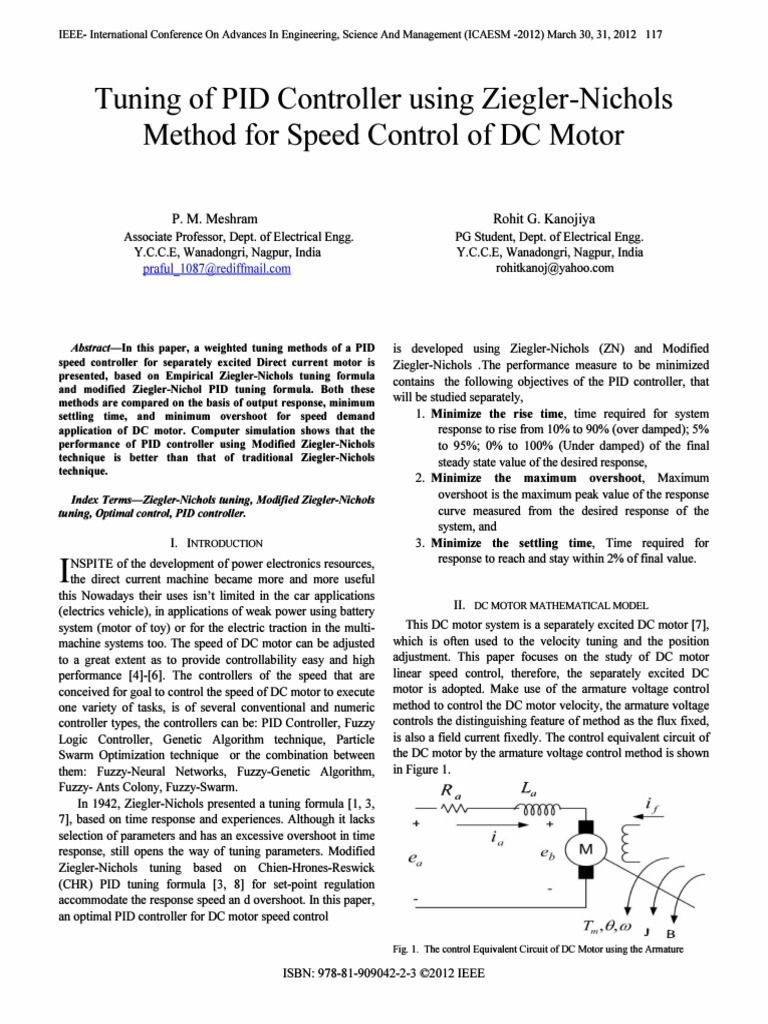 Tuning of PID Controller Using Ziegler-Nichols Method For Speed Control of DC Motor | PDF ...