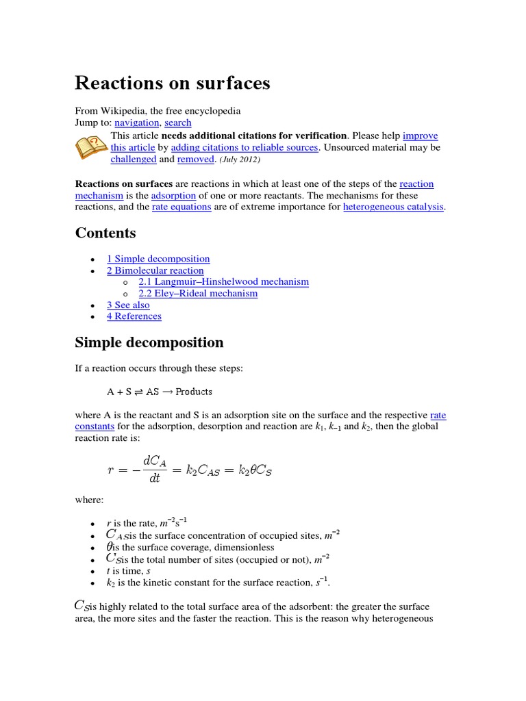 Reactions On Surfaces | PDF | Adsorption | Materials Science