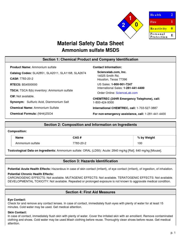 MSDS | PDF | Toxicity | Personal Protective Equipment