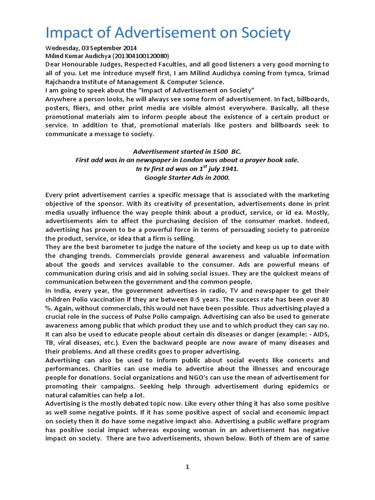 Impact of Advertisement On Society | PDF | Consumerism | Advertising