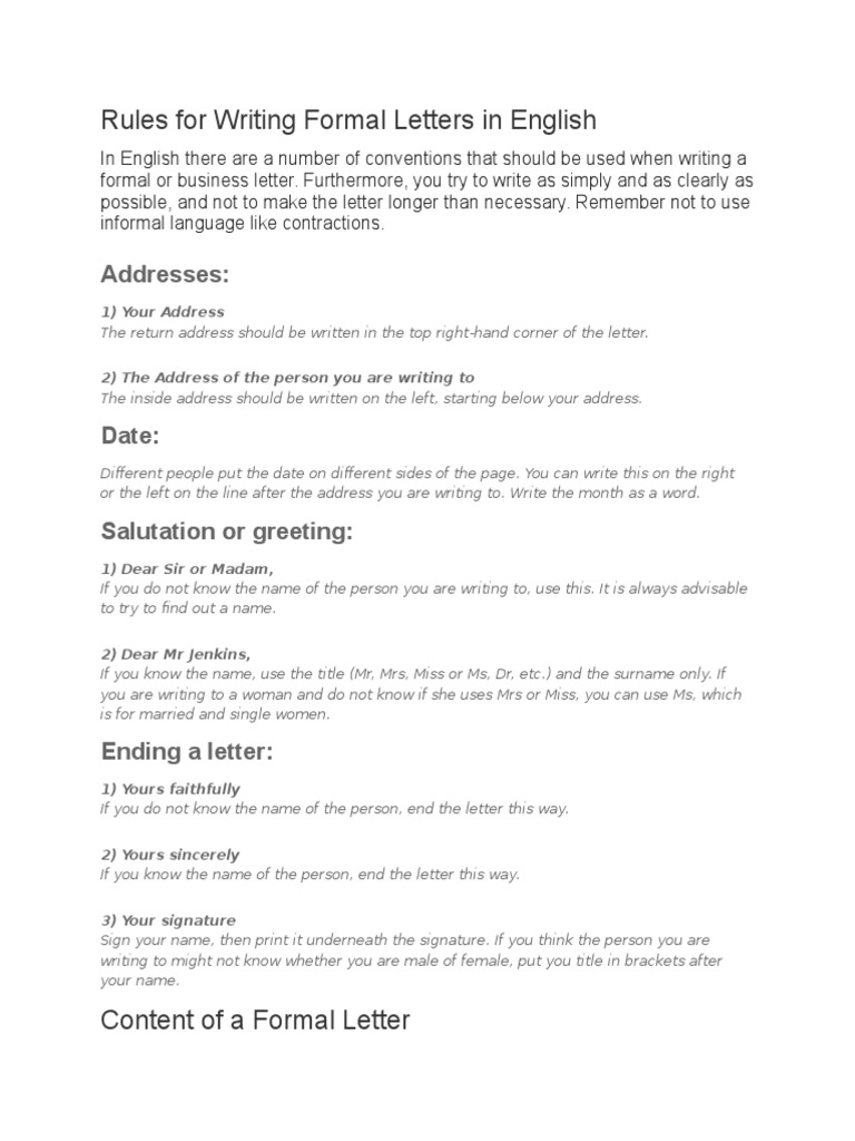 Rules For Writing Formal Letters in English 2003 | PDF | Languages