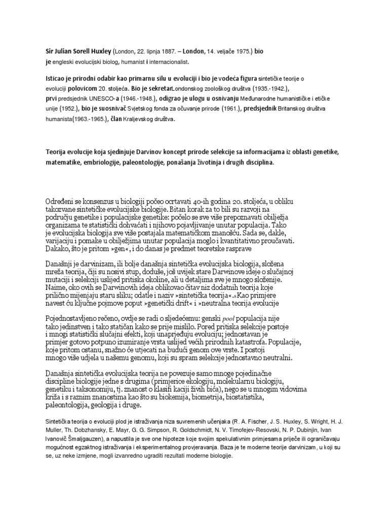 Sinteticka Teorija Evolucije | PDF