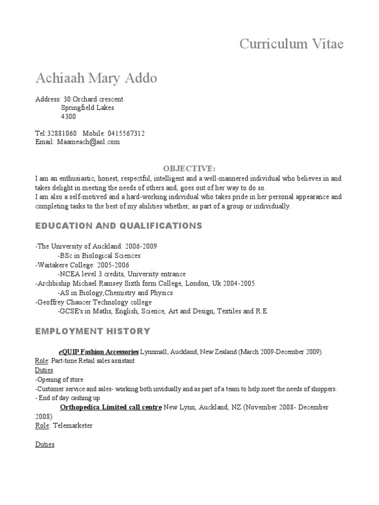 Curriculum Vitae Achiaah Mary Addo | PDF | Retail | Business