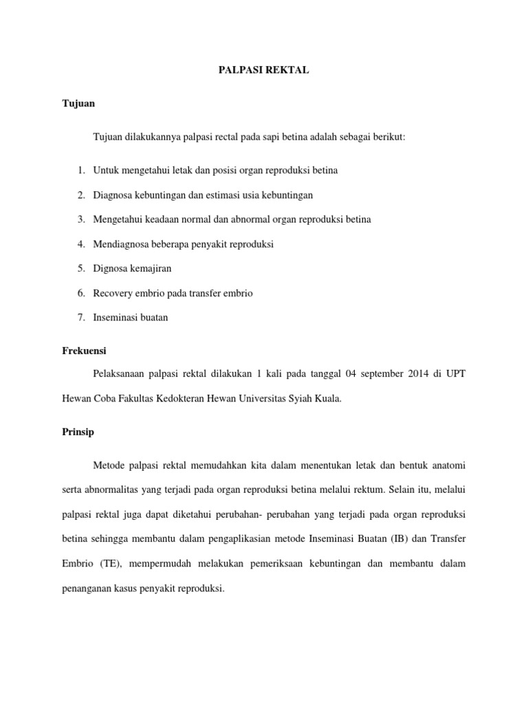 Palpasi Rektal Sapi Betina: Tujuan & Metode | PDF | Sains & Matematika